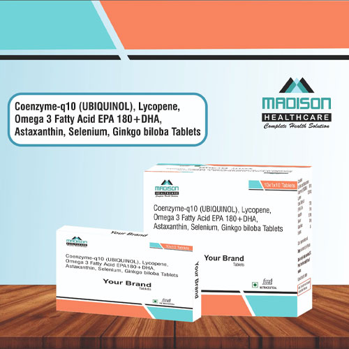 Coenzyme-Q10 + Lycopene + Omega-3 Fatty Acid EPA 180 + DHA Tablets Mad