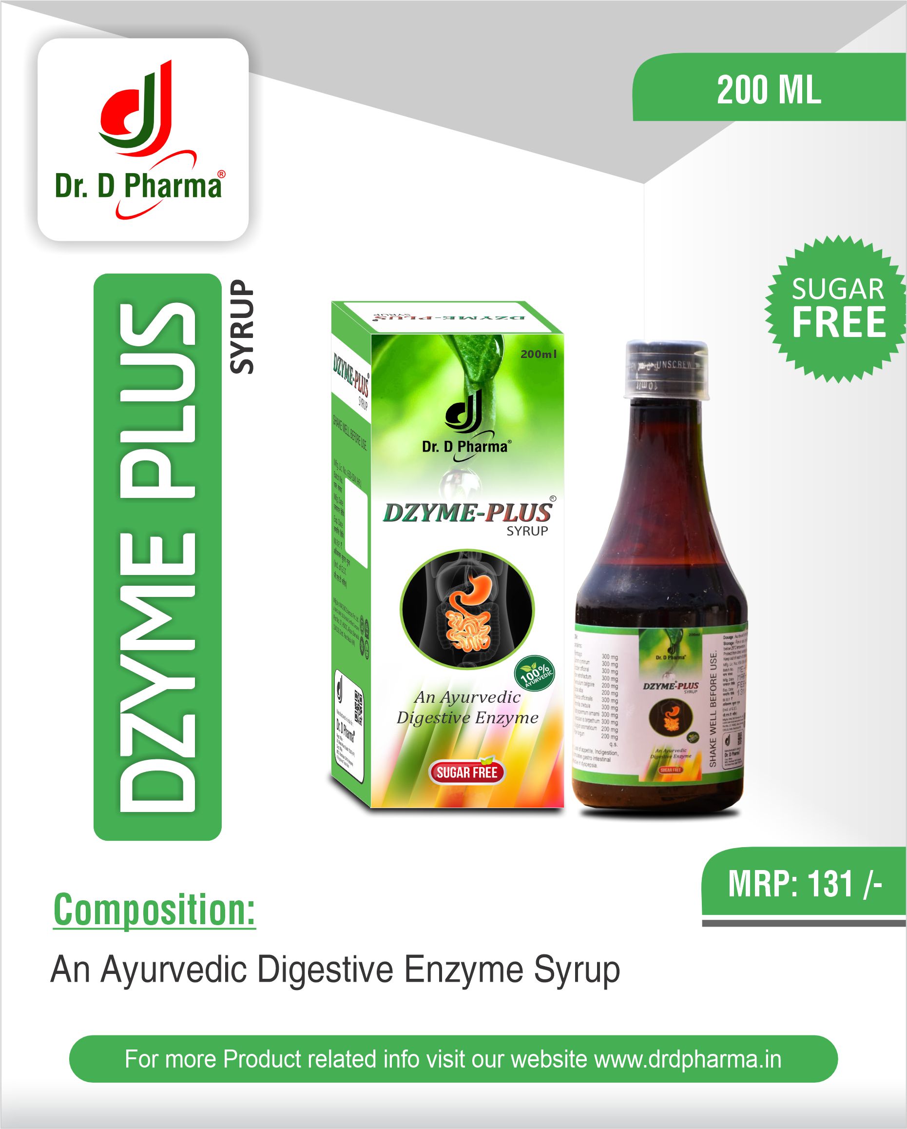 DZYME PLUS SYRUP 200ML SUGAR FREE DR. D Pharma